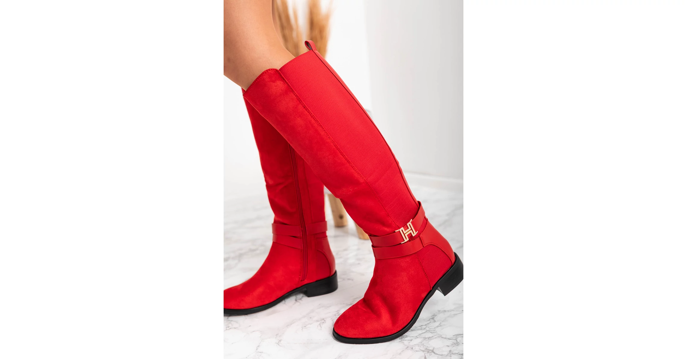 Piros Művelúr Magasszárú Csizma Betű Dísszel - Csizmák - Női és férfi ...